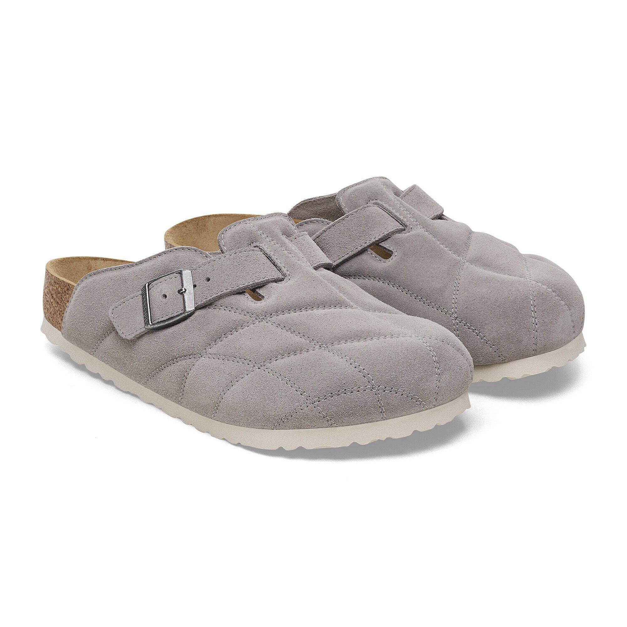 Boston Quilted Suede Leather in Color Stone Coin | BIRKENSTOCK US