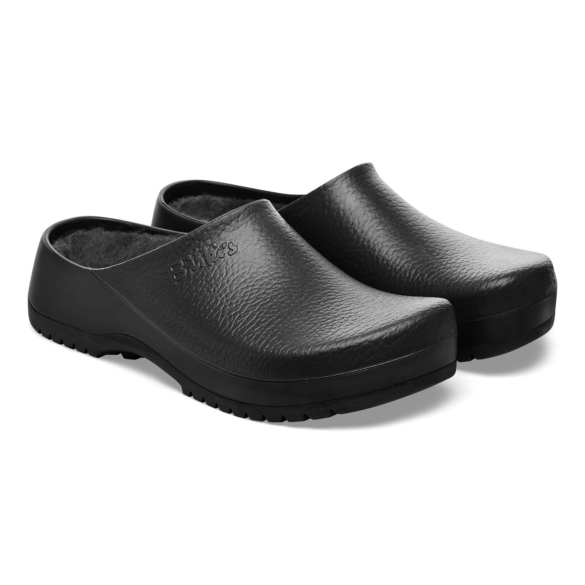 Super-Birki Shearling Polyurethane in Color Jet Black | BIRKENSTOCK US