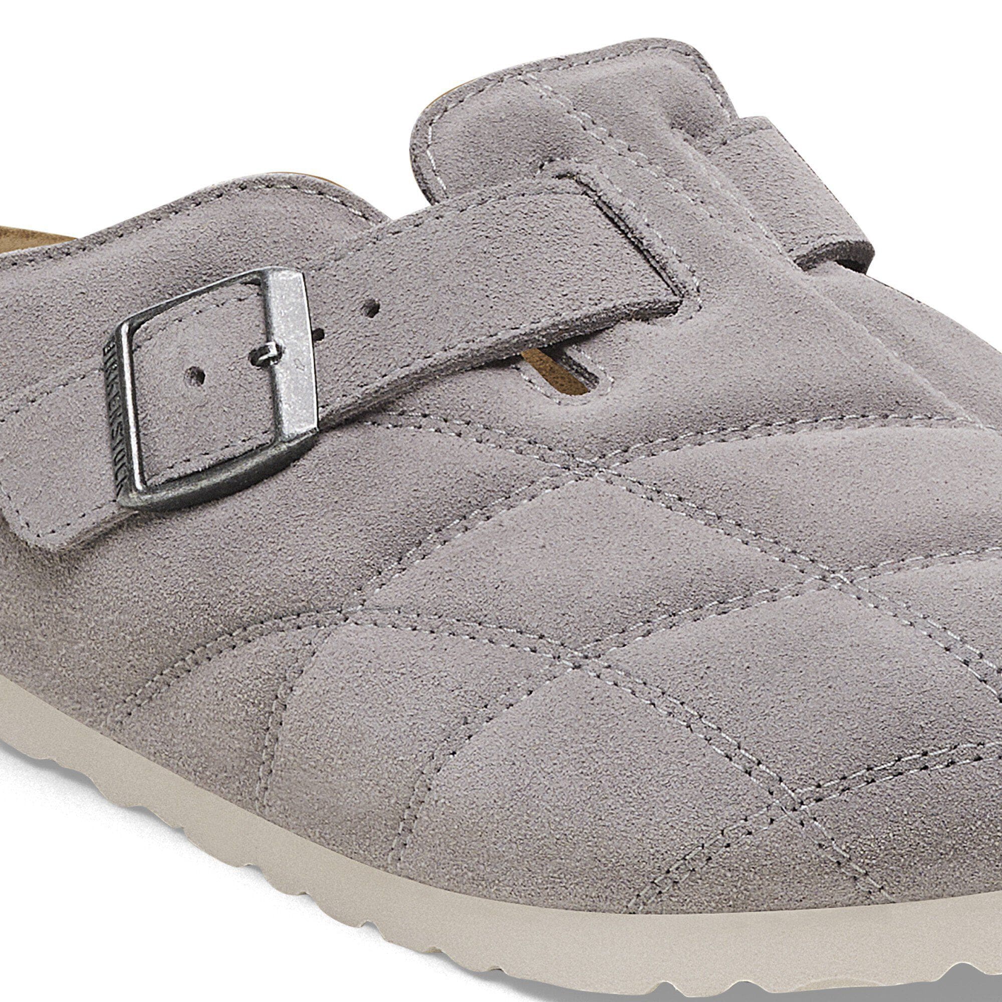 Boston Quilted Suede Leather in Color Stone Coin | BIRKENSTOCK US