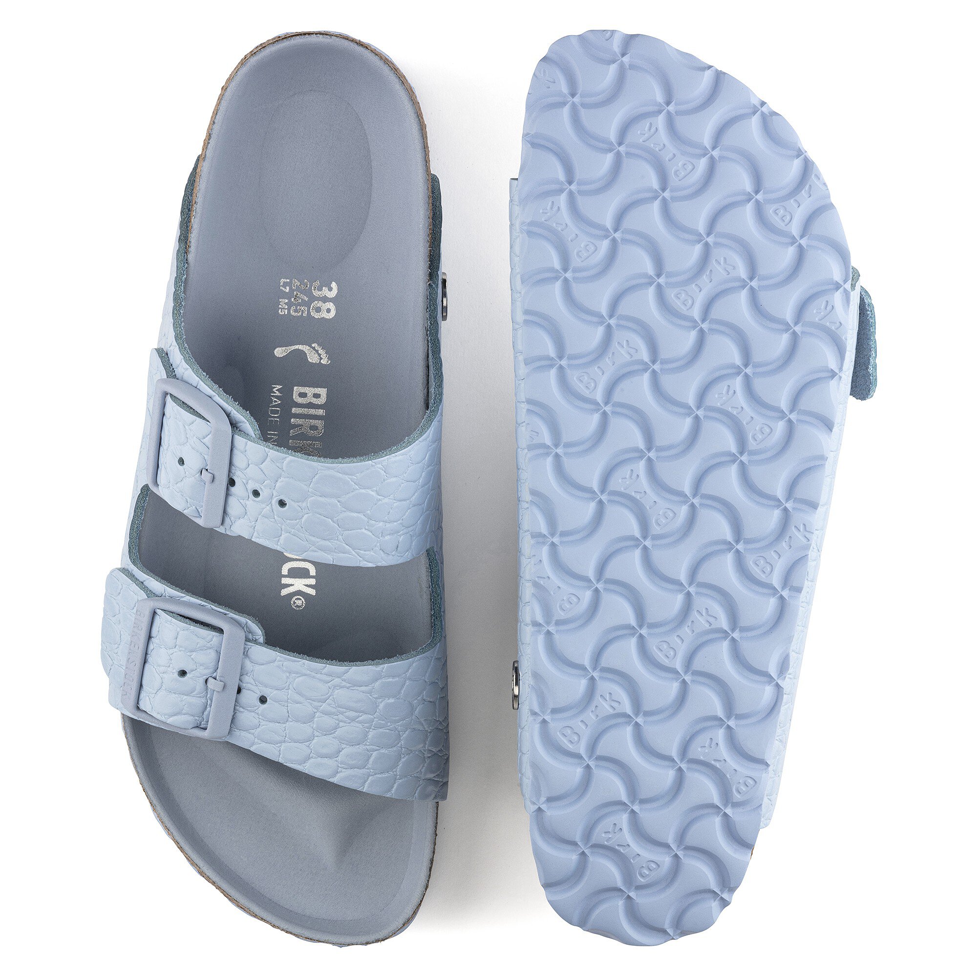 Arizona Rivet Logo Natural Leather Embossed Dusty Blue | BIRKENSTOCK
