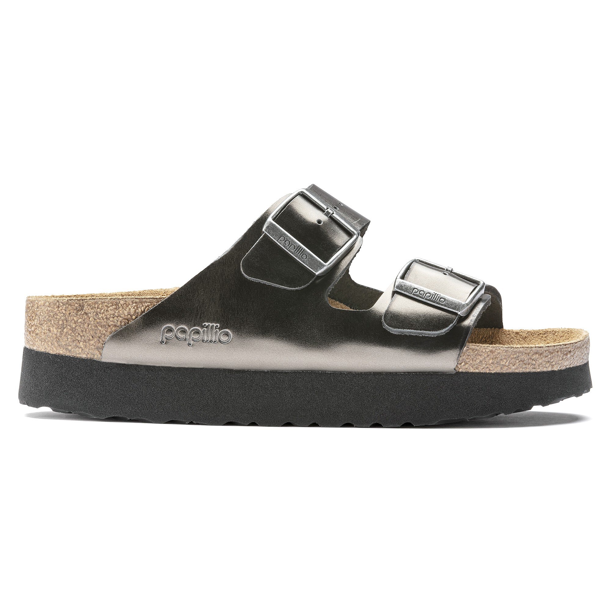Arizona Platform Leather Metallic Anthracite | BIRKENSTOCK