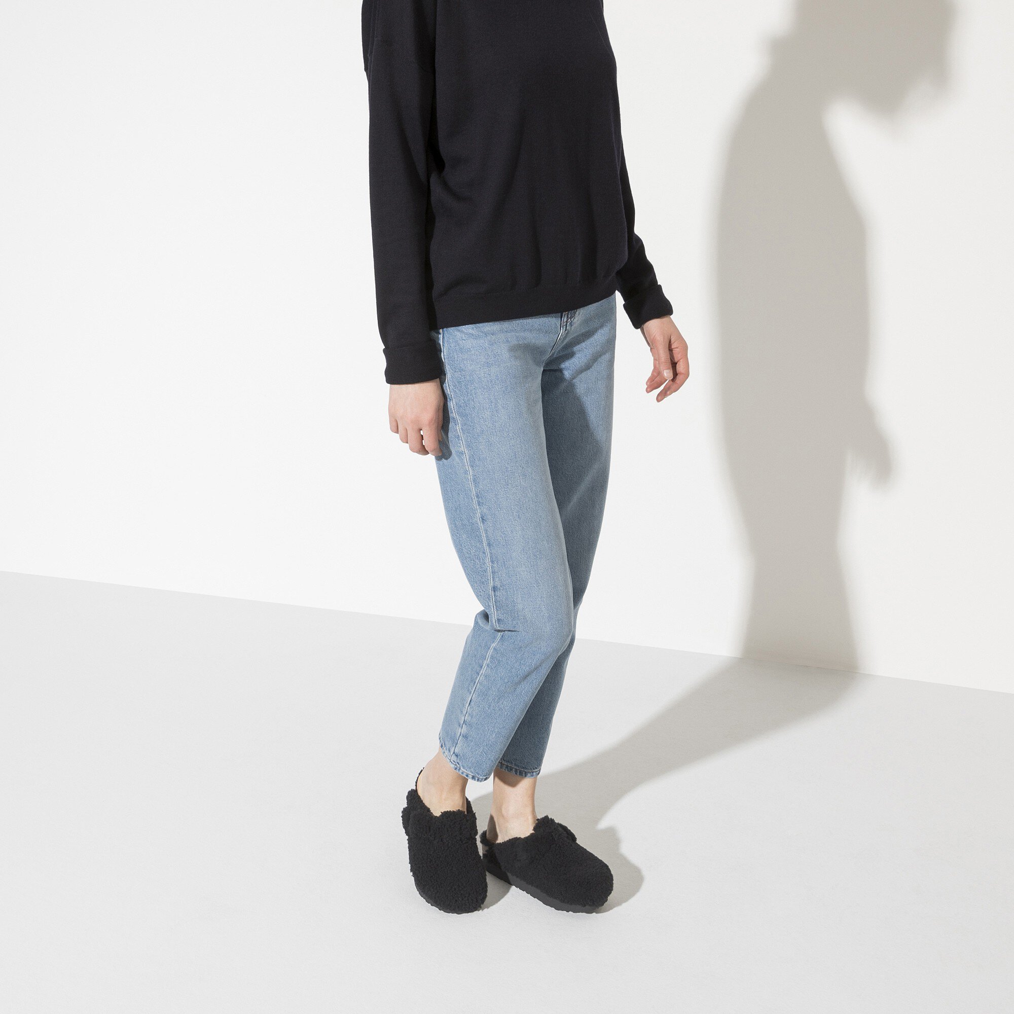 Boston Big Buckle Flex Platform Shearling Teddy Black | BIRKENSTOCK