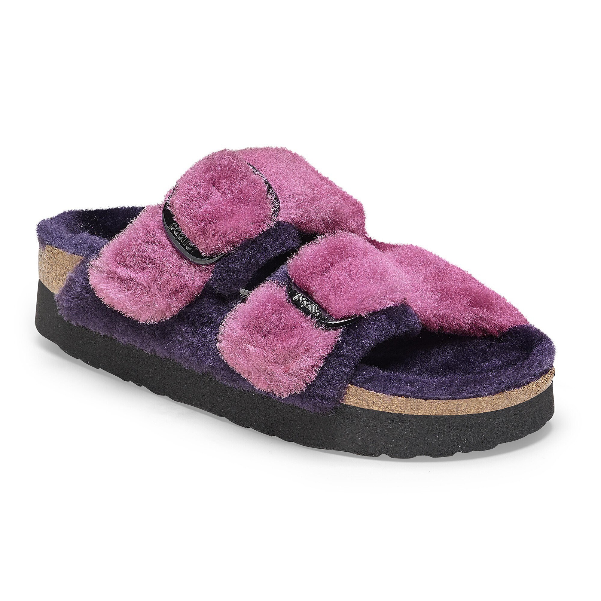 Arizona Big Buckle PAP Fur Purple Orchid/Dark Berry | BIRKENSTOCK