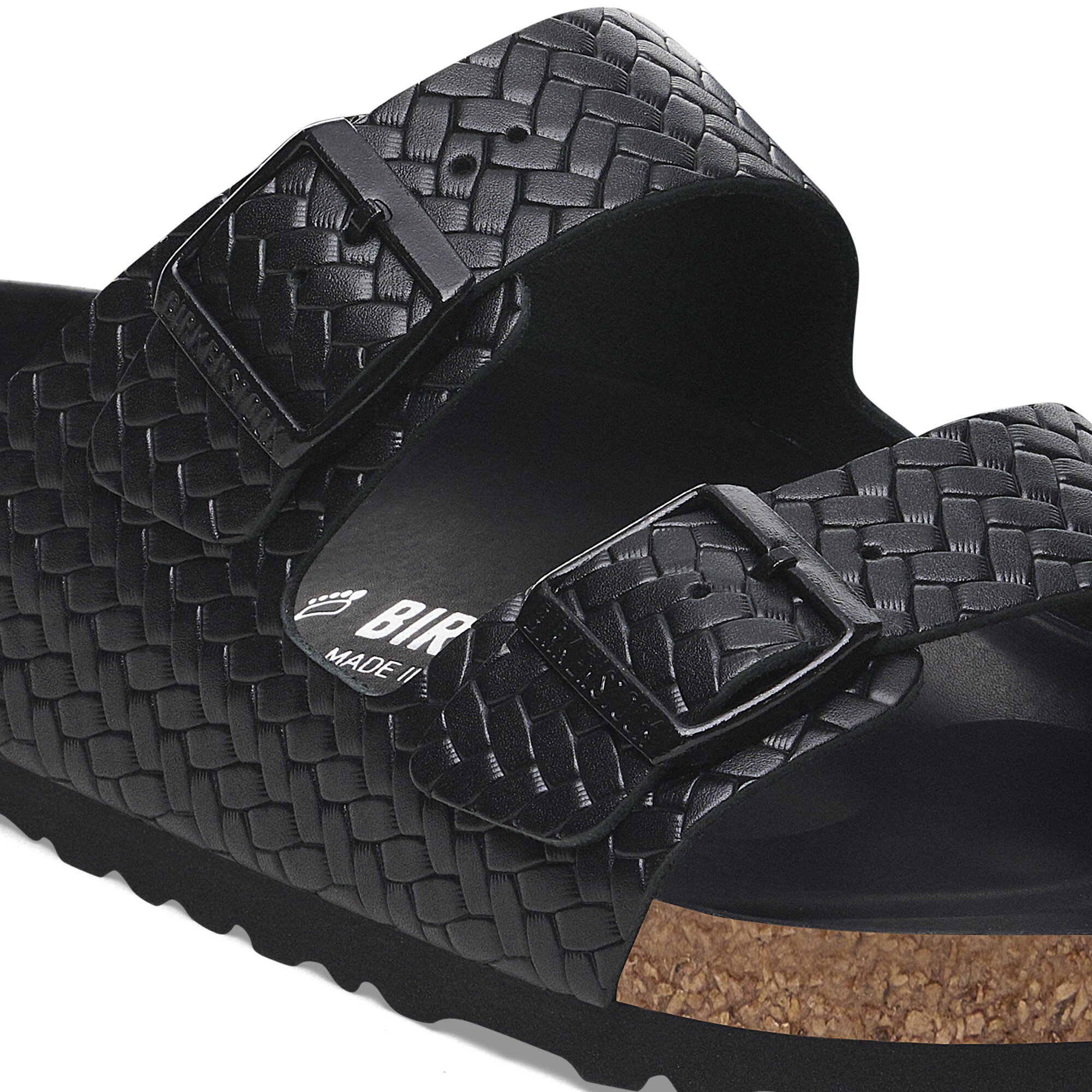 Arizona Rivet Logo Natural Leather Woven Embossed Black | BIRKENSTOCK