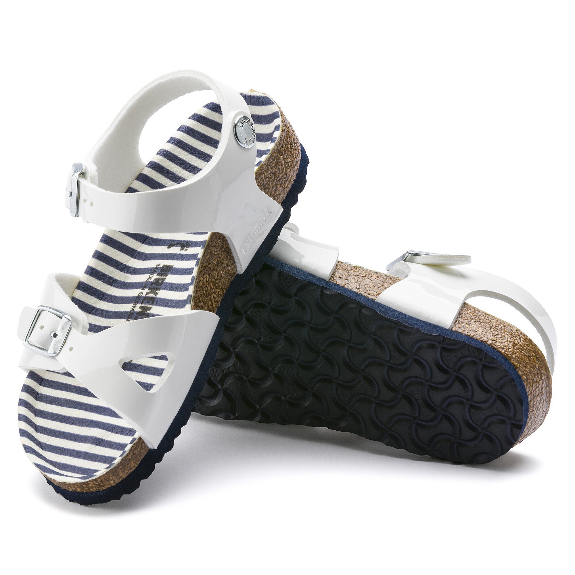Rio Kids Birko-Flor Patent Nautical Stripes White | BIRKENSTOCK