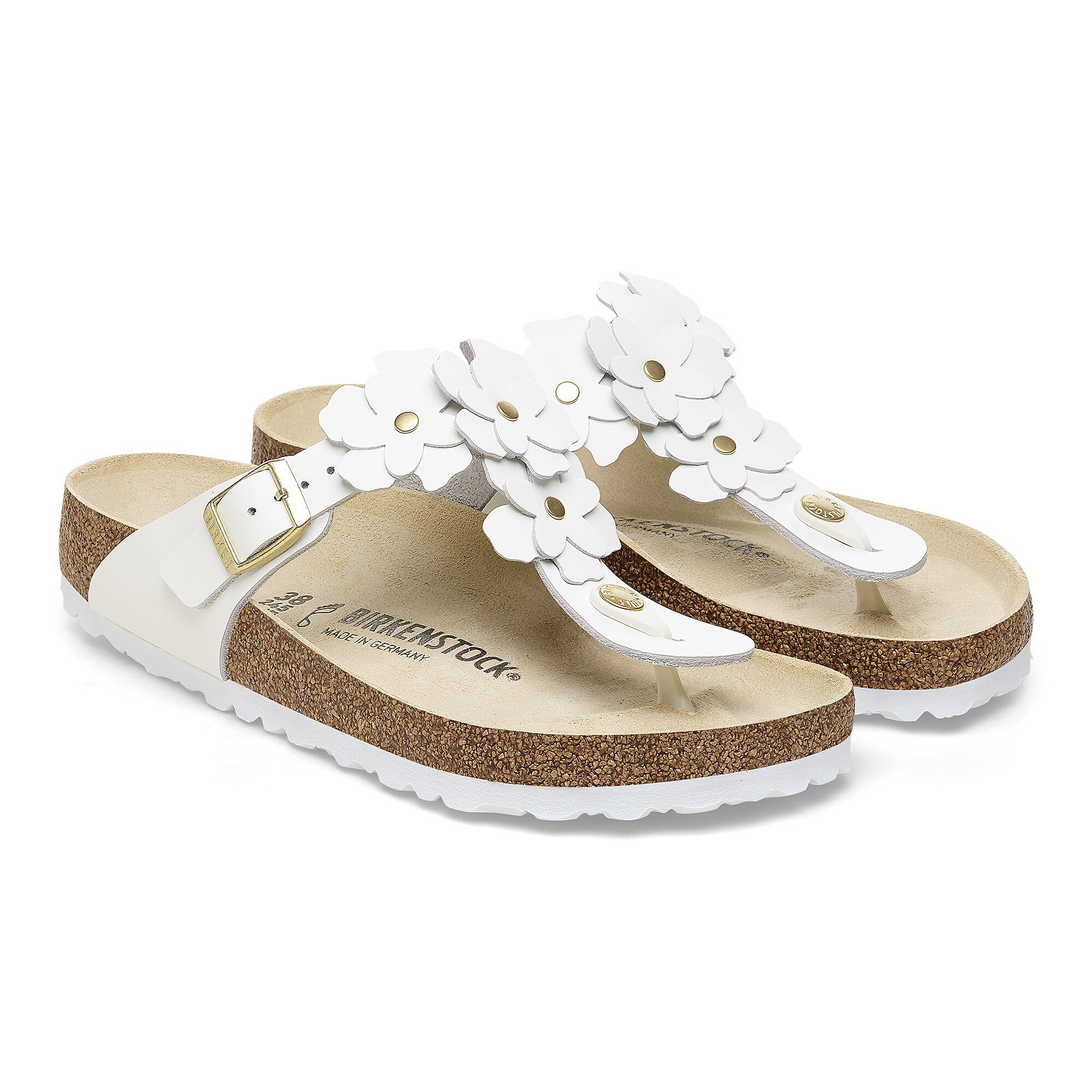 Gizeh Flower Embellishment Natural Leather White | BIRKENSTOCK