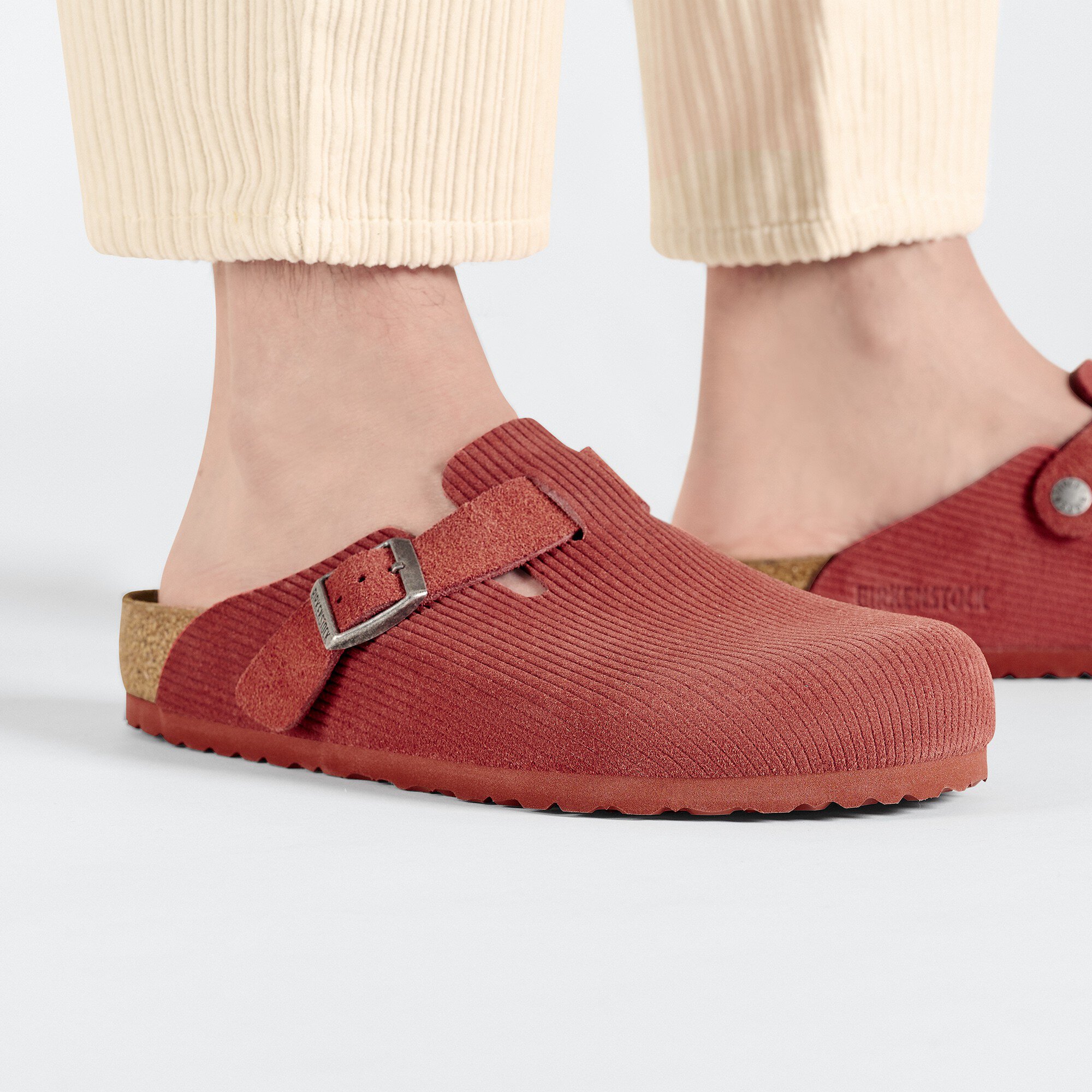 Boston Suede Leather Embossed Corduroy Sienna Red | BIRKENSTOCK