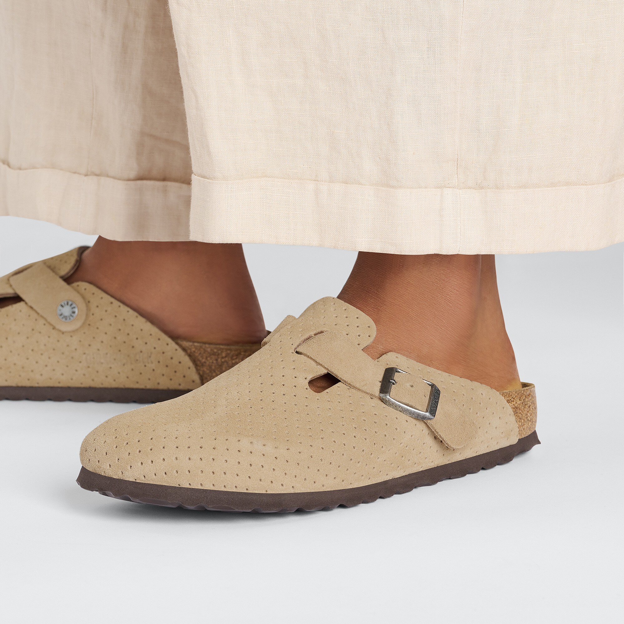 Boston Suede Embossed Dotted New Beige | BIRKENSTOCK