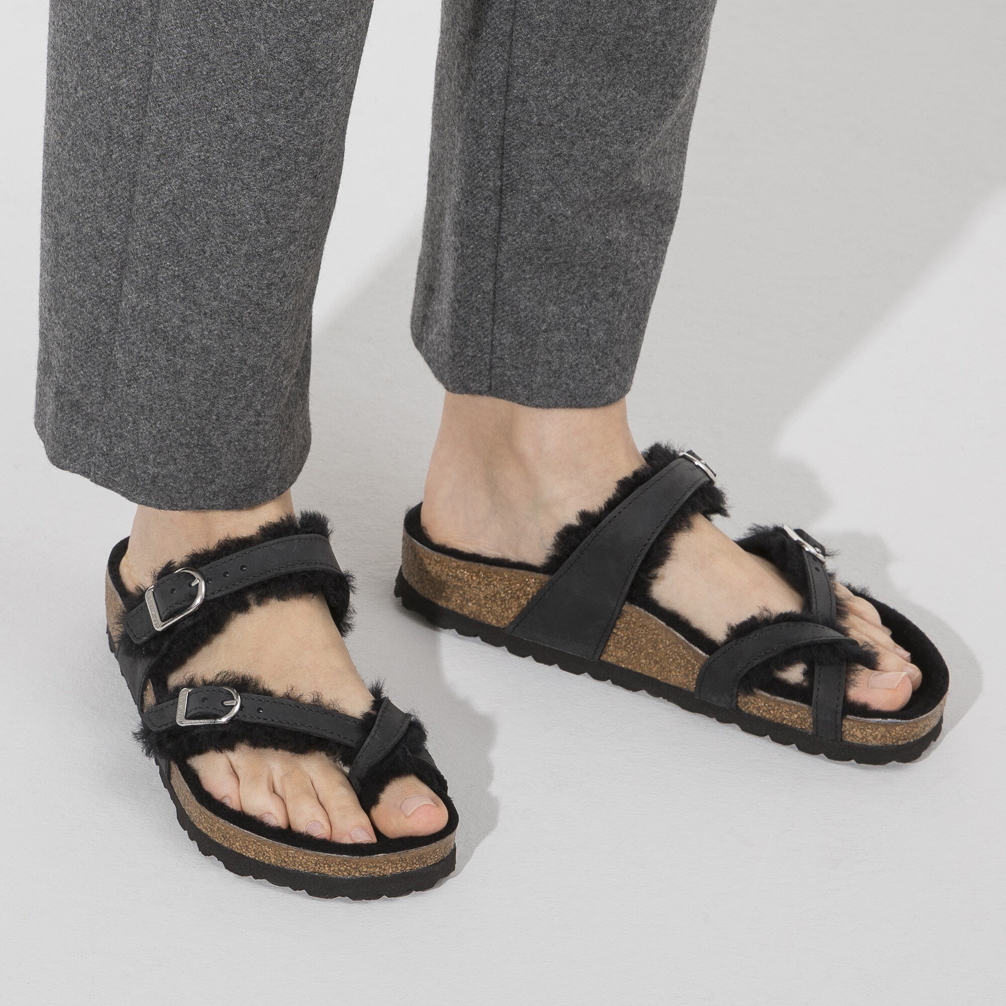 Mayari Shearling Oiled Leather Black | BIRKENSTOCK